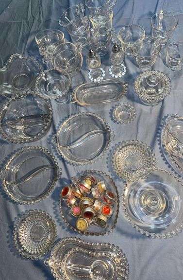 Glassware Collection - 20+ Pieces, Clear Beaded Edge Design, Candlewick ...