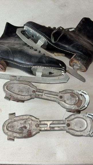 Vintage Black Leather Ice Skates with Steel Blade, Lace Closure ...