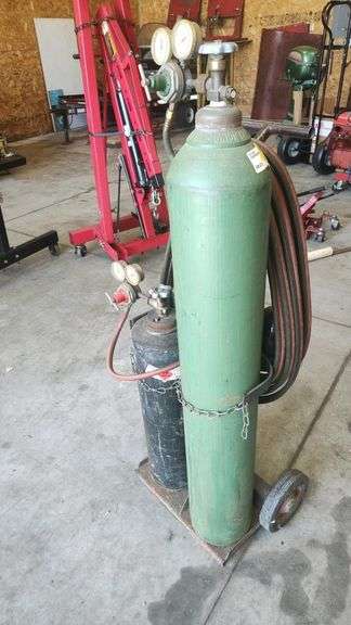 Linde Oxy-Acetylene Welding Setup with Dual Gauge Regulators & Cart ...