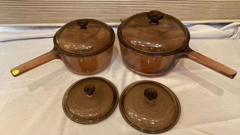 Visions Glass Saucepan Set with Lids, Amber/Brown, Various Sizes ...