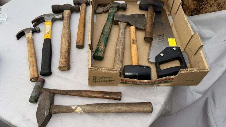 Set of Hand Tools: Stanley Hammer, Various Hammers, and Hand Saw ...