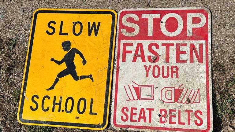 18x24 School Zone & Seat Belt Road Signs, Yellow/Black, Red/White ...