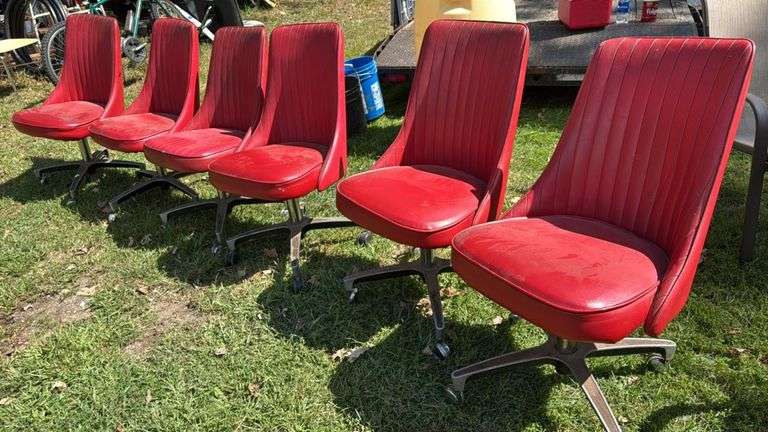 Rare set of 6 Chromcraft Dining Chairs, Swivel Base with Casters ...
