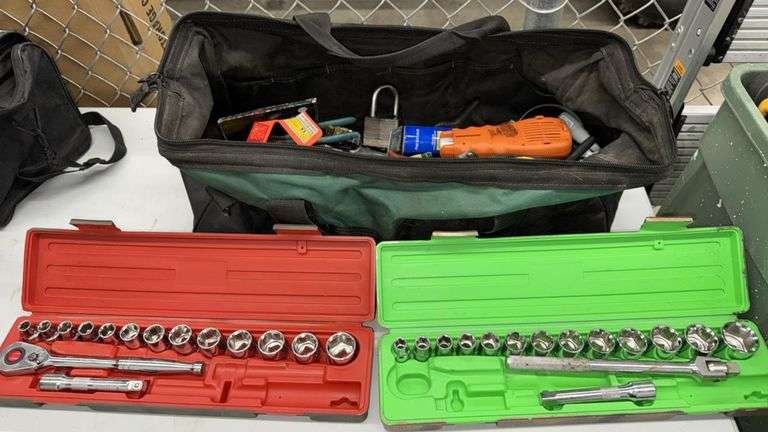 Masterforce 24" Tool Bag with Mixed Socket Sets, DeWalt Tape, Milwaukee ...