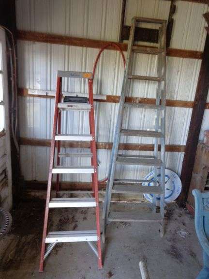 2 Step ladders - fiberglass 6' Louisville step ladder & 8' wood step ...