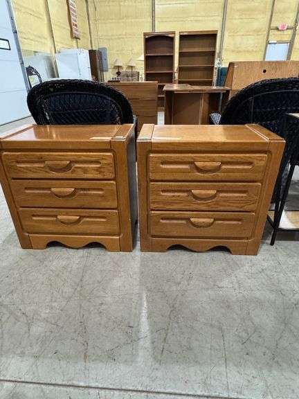 2 matching nightstands with 3 drawers made by Webb. 27" wide x 16" deep ...