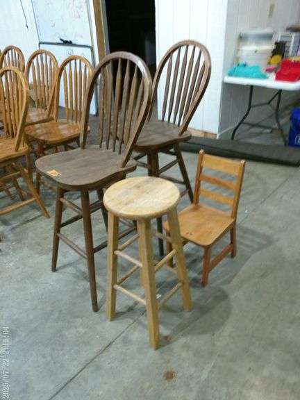 2 oak barstools in the rough, child's chair, counter barstool ...