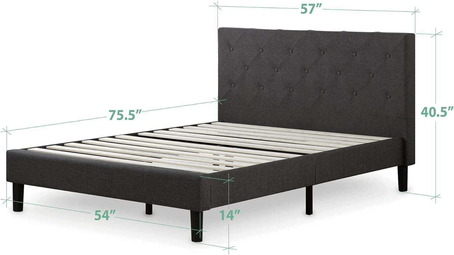 Zinus Shalini Upholstered Diamond Stitched Platform Bed Frame Size Full ...
