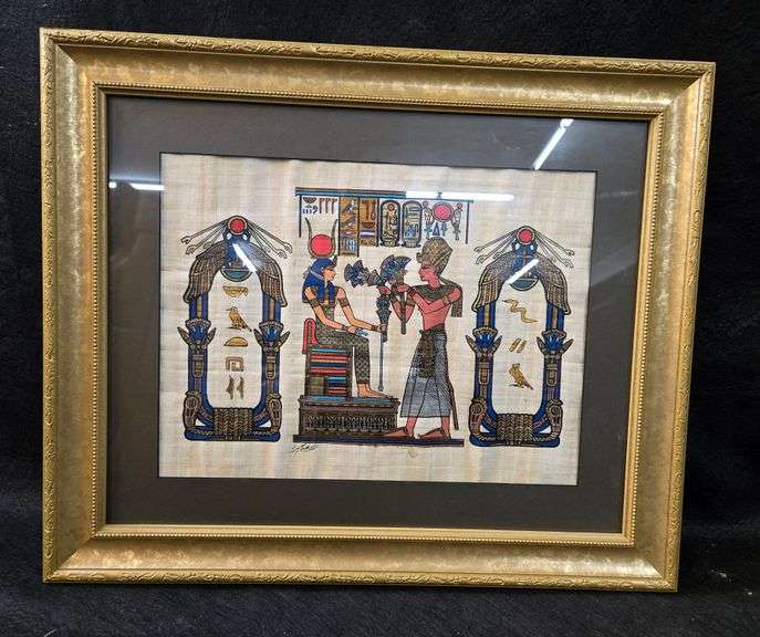 23.5" X 20" Including Frame-Ancient Egyptian Art Painting, King Tut ...