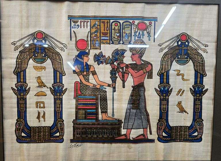 23.5" X 20" Including Frame-Ancient Egyptian Art Painting, King Tut ...