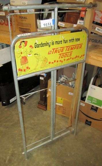 Vintage True Temper garden tool display - Mark Van Hook, Auctioneer