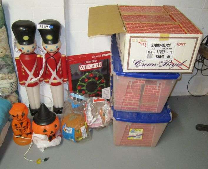 Lighted soldiers, wreath, cardboard bricks, Halloween decorations ...