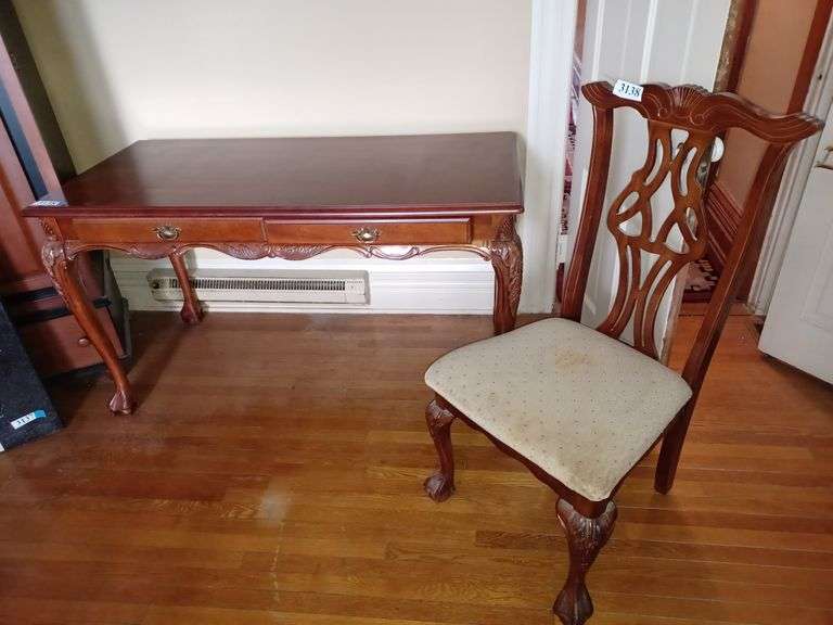 Two drawer writing desk with ball claw feet and matching chair. - Mark ...