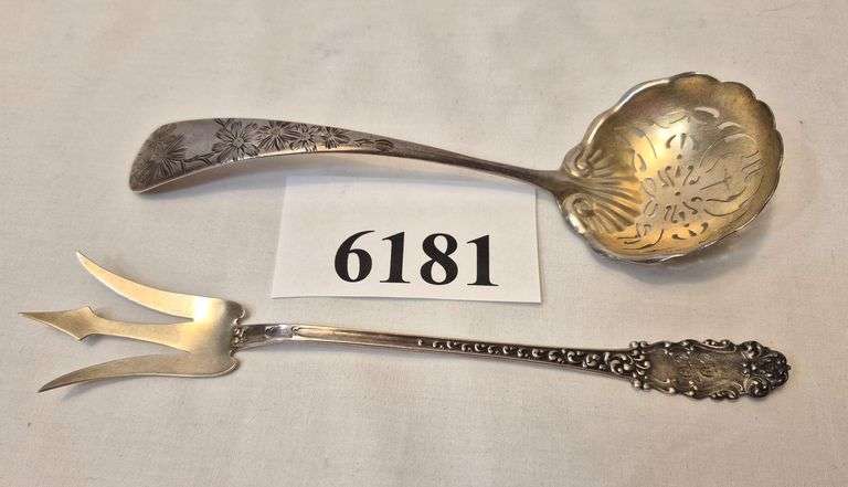 Sterling Silver slotted serving spoon engraved Angie Alcorn 1890 on the ...