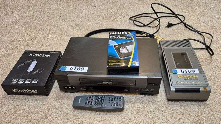 Toshiba VCR, Kinyo VHS tape rewinder, iGrabber adapter for dubbing VHS ...