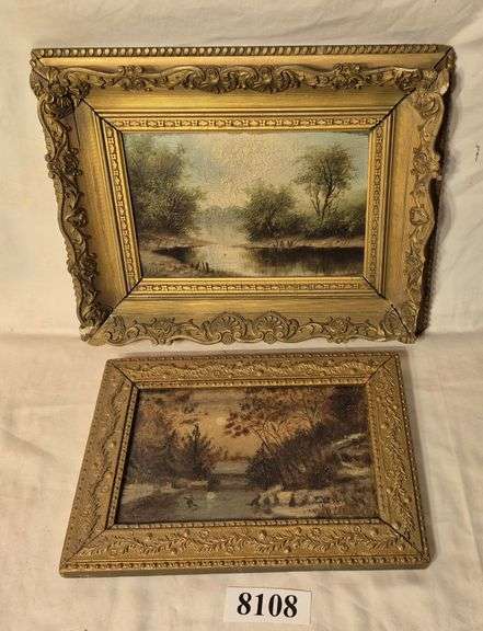 Two small antique framed paintings on board - Mark Van Hook, Auctioneer