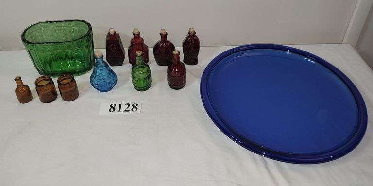 Blue glass plate, Green Glass vase-mate, red, blue, green glass Wheaton ...