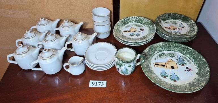 Shenango Pottery individual creamers/ teapots, saucers, bowls, hand ...