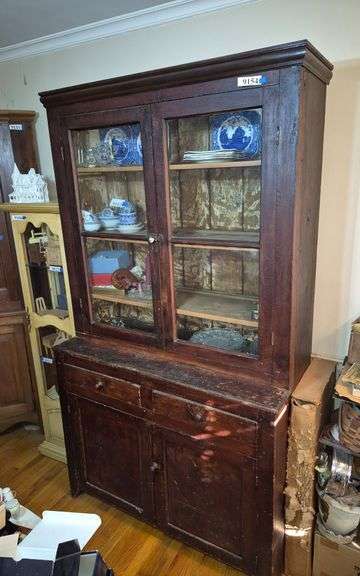 Large antique step back cupboard with four panel glass door top - Mark ...
