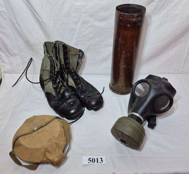 Jungle boots, artillery shell, gas mask, Boy Scout mess kit - Mark Van ...