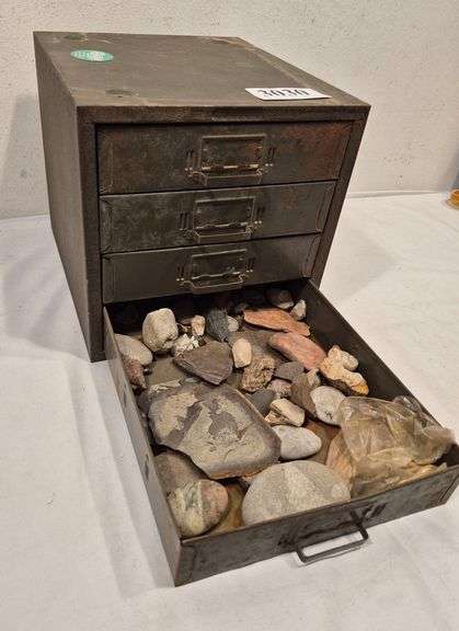 Small metal four-drawer cabinet full of rocks and minerals - Mark Van ...