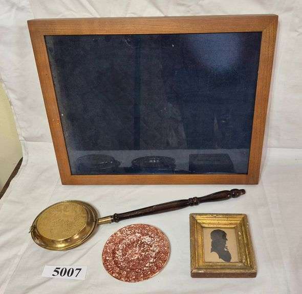 Small framed silhouette, small model bed warmer, sponge decorated plate ...