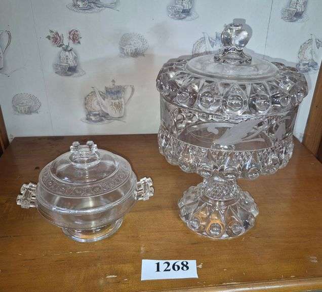 Two Victorian pattern glass covered dishes - Mark Van Hook, Auctioneer