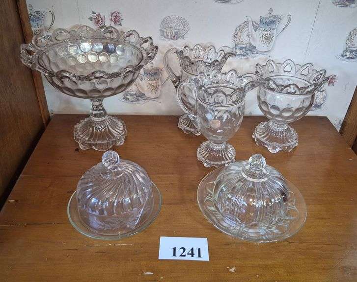 Patterned glass compote, creamers, sugar, butter dishes - Mark Van Hook ...
