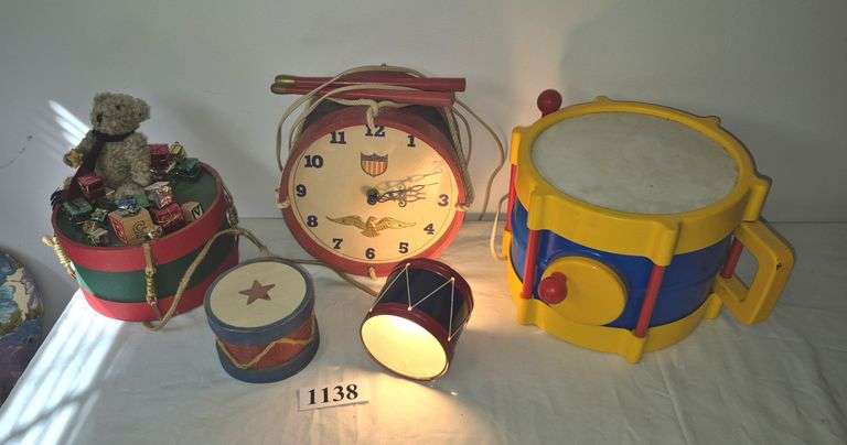 Wooden drum wall hanging Electric clock, metal drum light, drum decor ...
