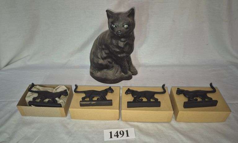 Cast iron cat door stop, four small cast iron cats - Mark Van Hook ...