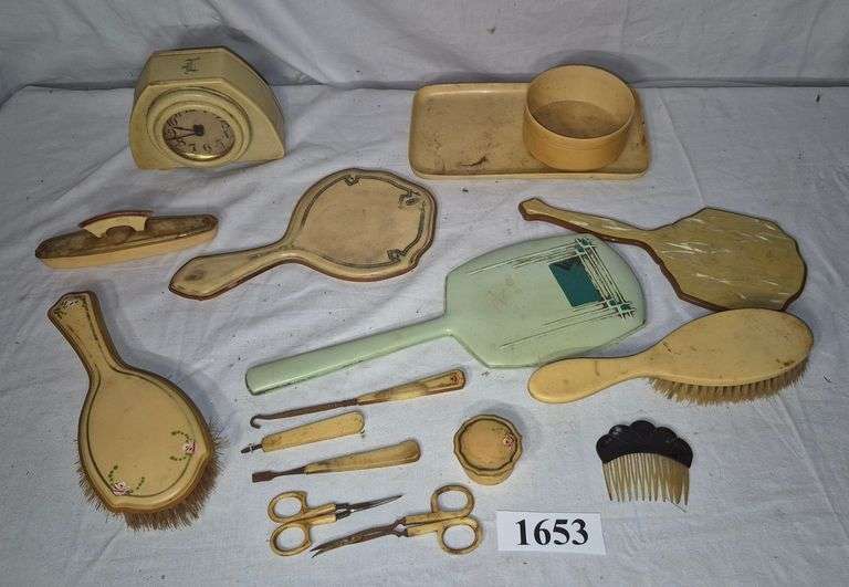 Antique Celluloid dresser set items - Mark Van Hook, Auctioneer