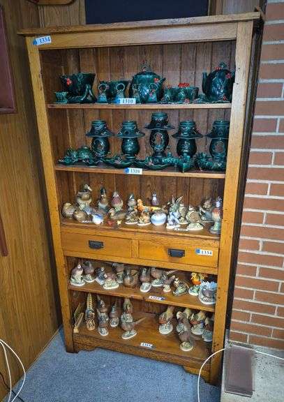 Antique flat wall cabinet with doors removed to make open display shelf ...