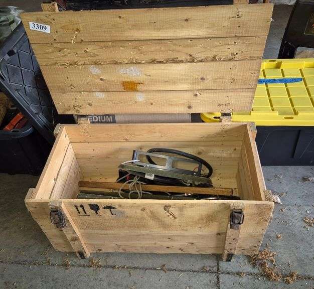 Wood crate, military surplus items - Mark Van Hook, Auctioneer