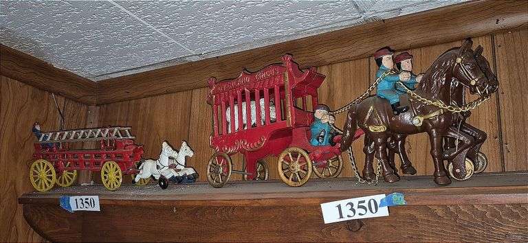 Reproduction cast iron horse drawn fire ladder carriage and circus ...