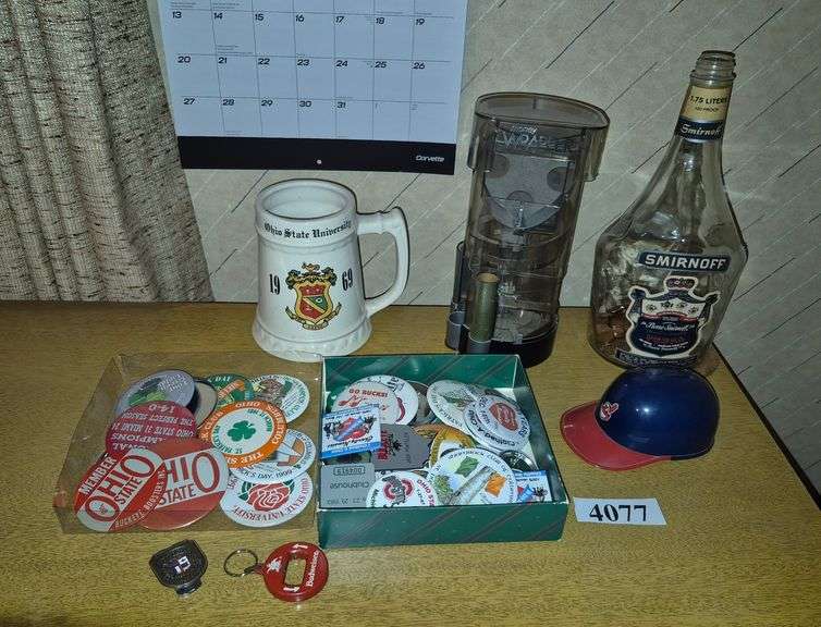 Pins, Cleveland Indians coin bank, OSU alumni mug, coin sorter ...