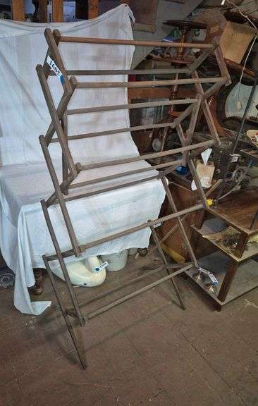 Antique wood folding drying rack - Mark Van Hook, Auctioneer