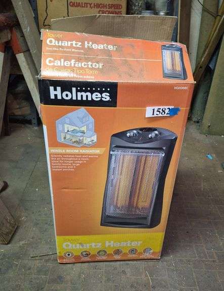 Holmes quartz Tower space heater in box - Mark Van Hook, Auctioneer