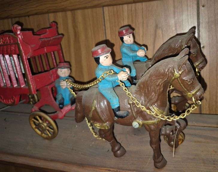 Reproduction cast iron horse drawn fire ladder carriage and circus ...
