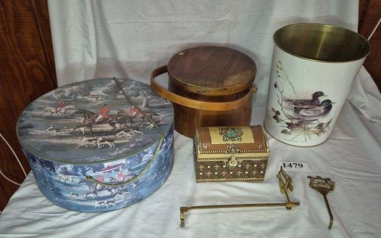 Wood bucket with lid, duck metal waste bin, decorative box, tin, sheet ...