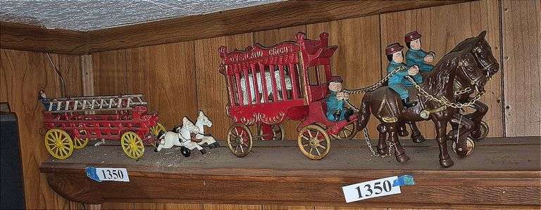 Reproduction cast iron horse drawn fire ladder carriage and circus ...