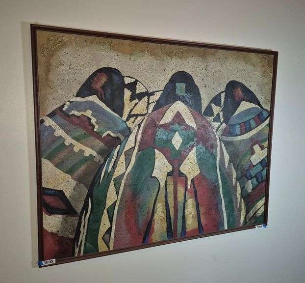 Large framed artist signed Native American painting on canvas - Mark ...