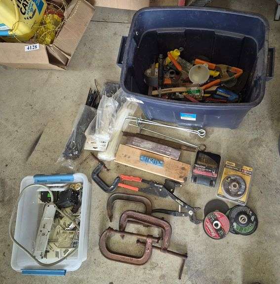 Grinding wheel, angle grinder blades, C clamps, zip ties, switches and ...