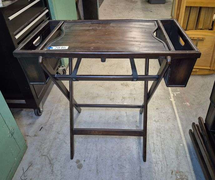 Four bamboo? tray tables with adjustable slant tops and folding bases ...