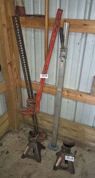 Farm jack, pair of Pittsburgh 3 ton jack stands, most of a load lock ...
