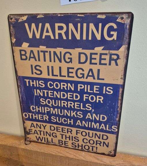 Metal Deer baiting sign - Mark Van Hook, Auctioneer