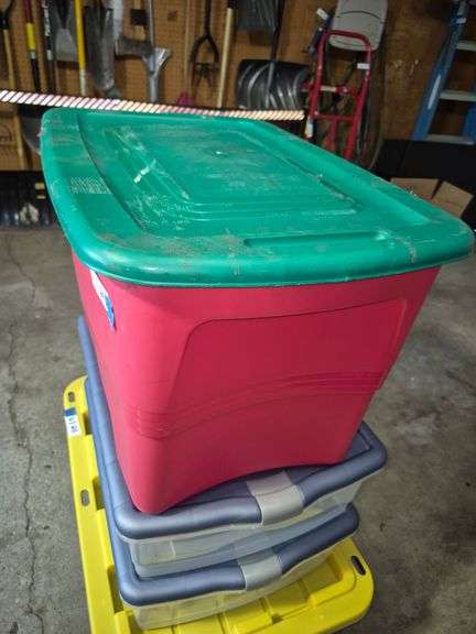Empty storage totes - Mark Van Hook, Auctioneer