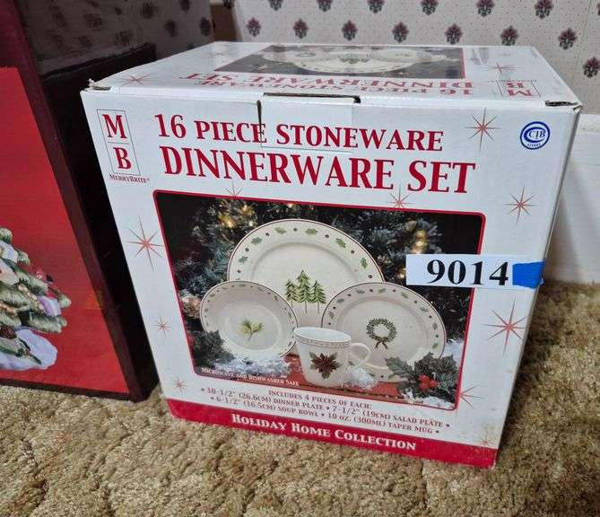 Christmas dinnerware set in box, Santa cookie jar in box, gift bag ...