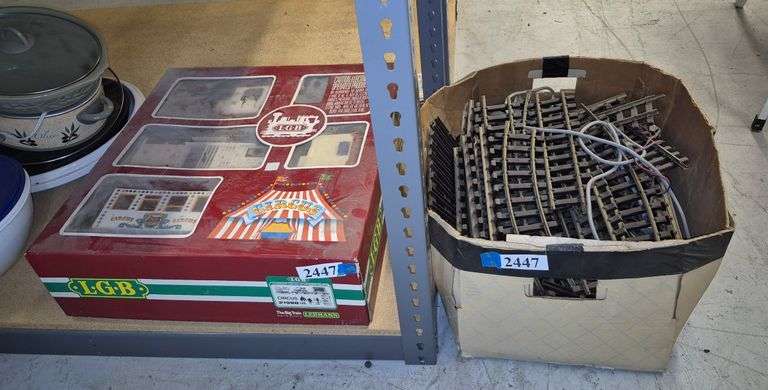 LGB circus train in box, box full of extra G gauge train track - Mark ...