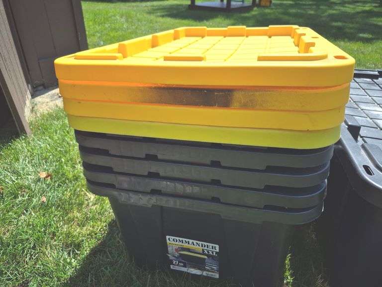 Large empty storage totes including one 40 gallon tote with lid, five ...