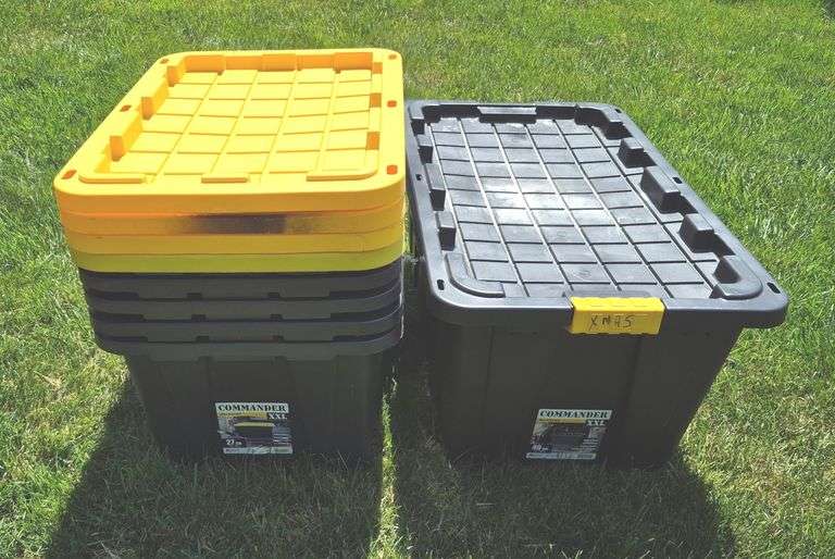 Large empty storage totes including one 40 gallon tote with lid, five ...